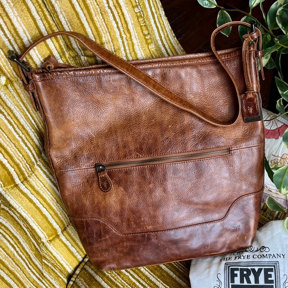 Frye | Bags | Frye Melissa Distressed Cognac Bucket Hobo Bag Purse ...